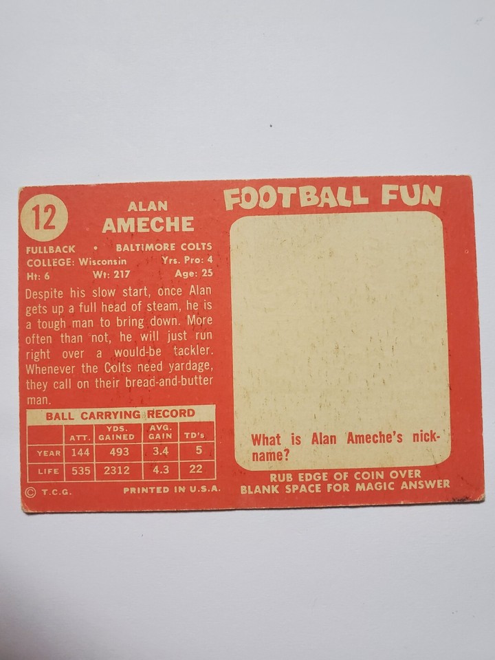 1958 Topps - #12 Alan Ameche - Baltimore Colts | eBay