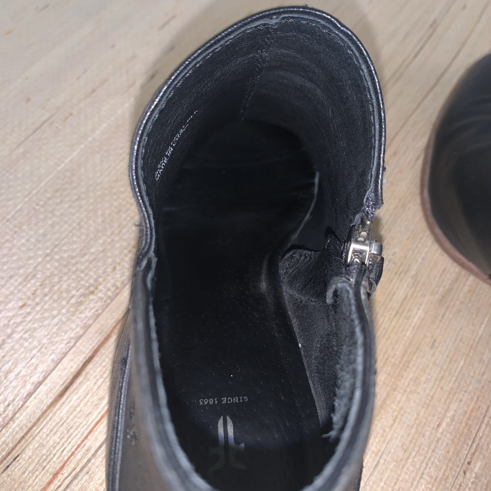 Frye Reed Shootie Ankle Leather Pointed Toe Black Side Zip Booties ...