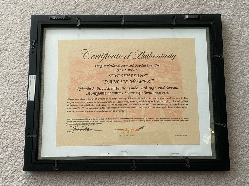 Original Simpsons Dancin Homer Montgomery Burns Cel Cell SeriCel Scarce ...