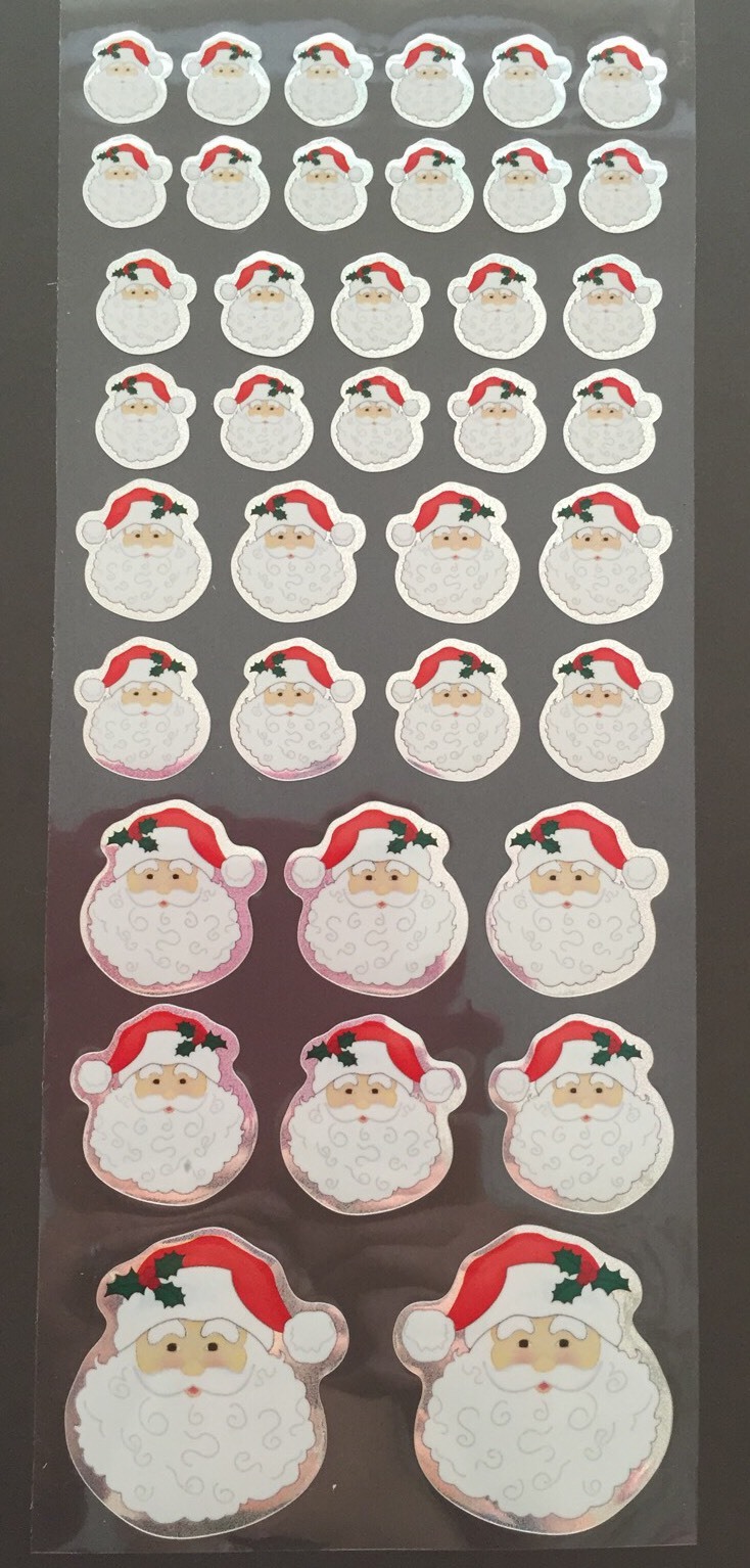 39 FATHER CHRISTMAS STICKERS-SANTA CLAUSE FACE-XMAS-HOLOGRAPHIC STICKER ...