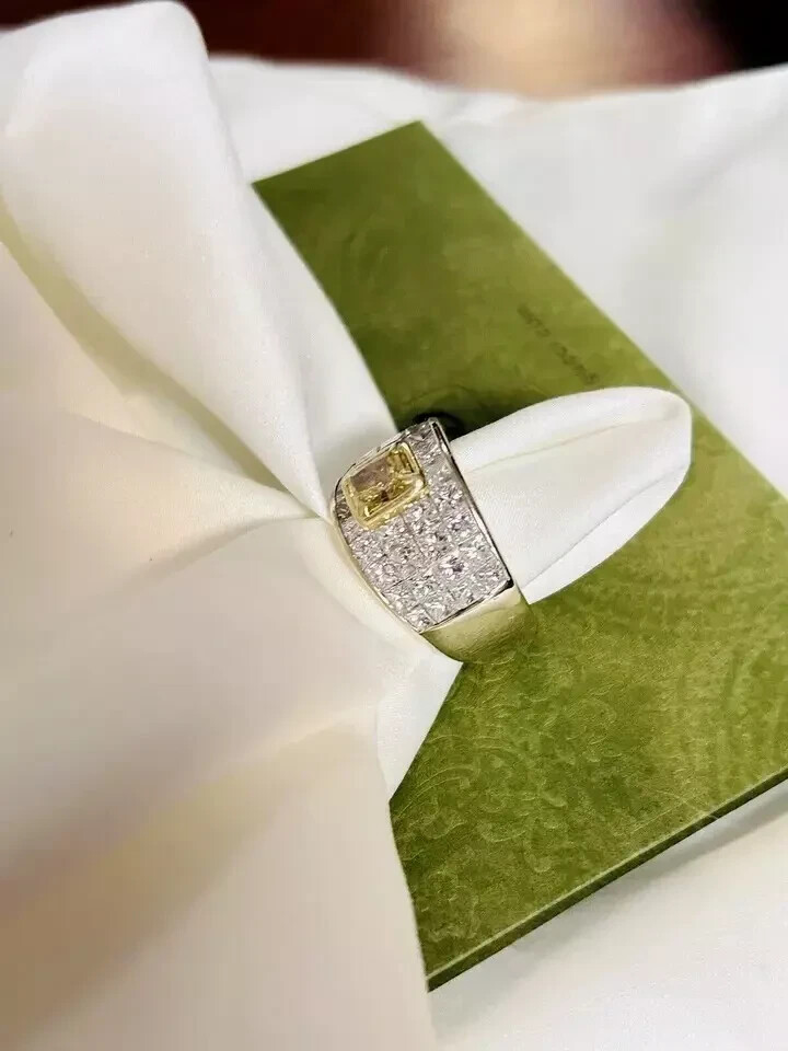 Men's Ring 3Ct Lab-Created Yellow Canary Diamond Ring 14K White Gold ...