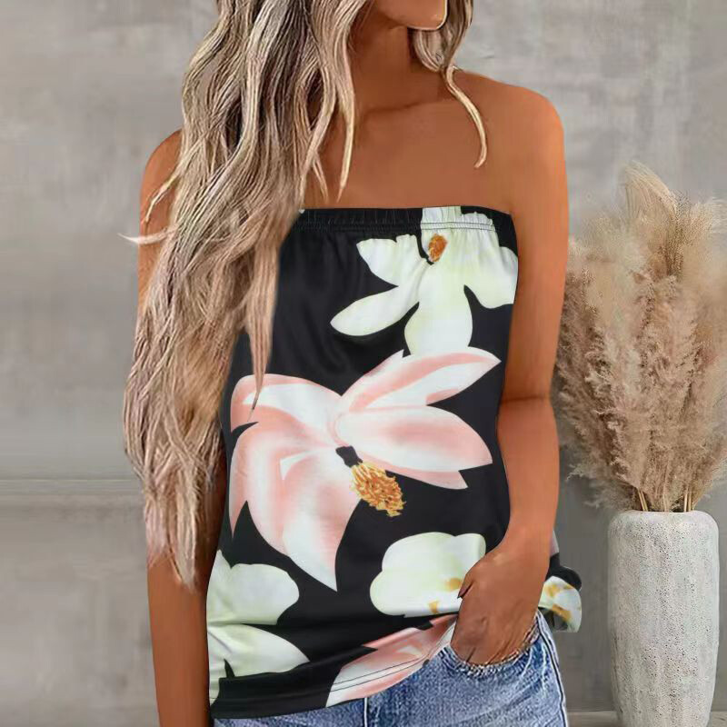 Damen Trägerloses Bandeau Boob Tube Tops Damen Sommer Strandbluse T