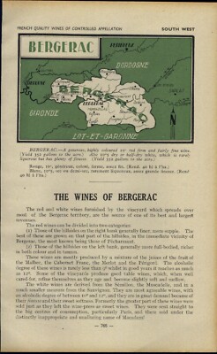 1947 Mini Poster French Wine AD Bergerac Map Lot-et-Garonne Cotes de ...