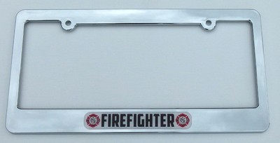Fire Fighter Firefighter Flag plastic chrome plated Car License plate ...