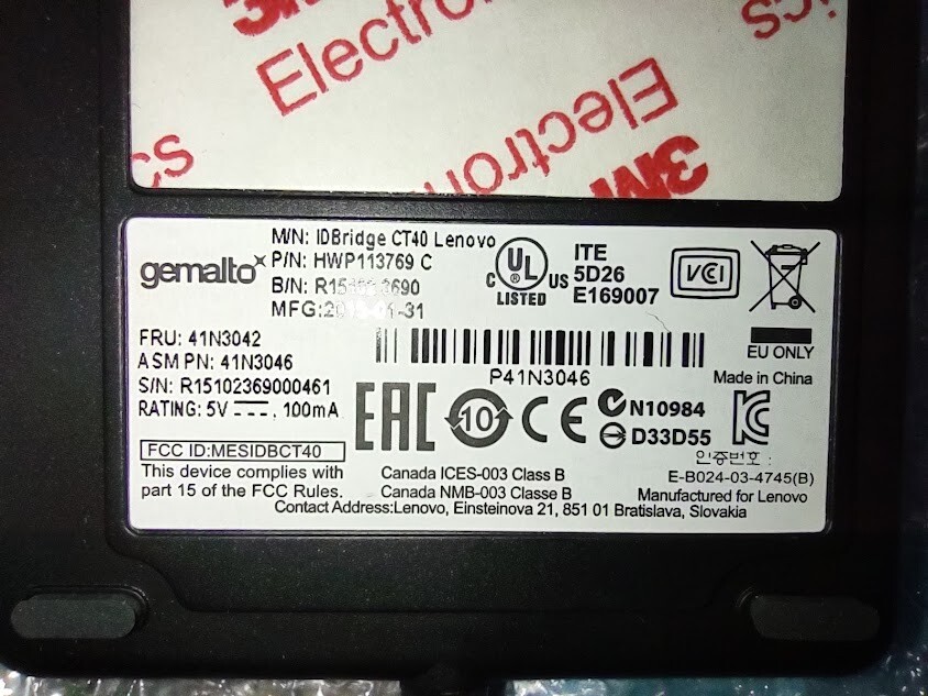 [OB] Lenovo Gemalto GemPC USB Smart Card Reader 5V 41N3040 ThinkPad ...