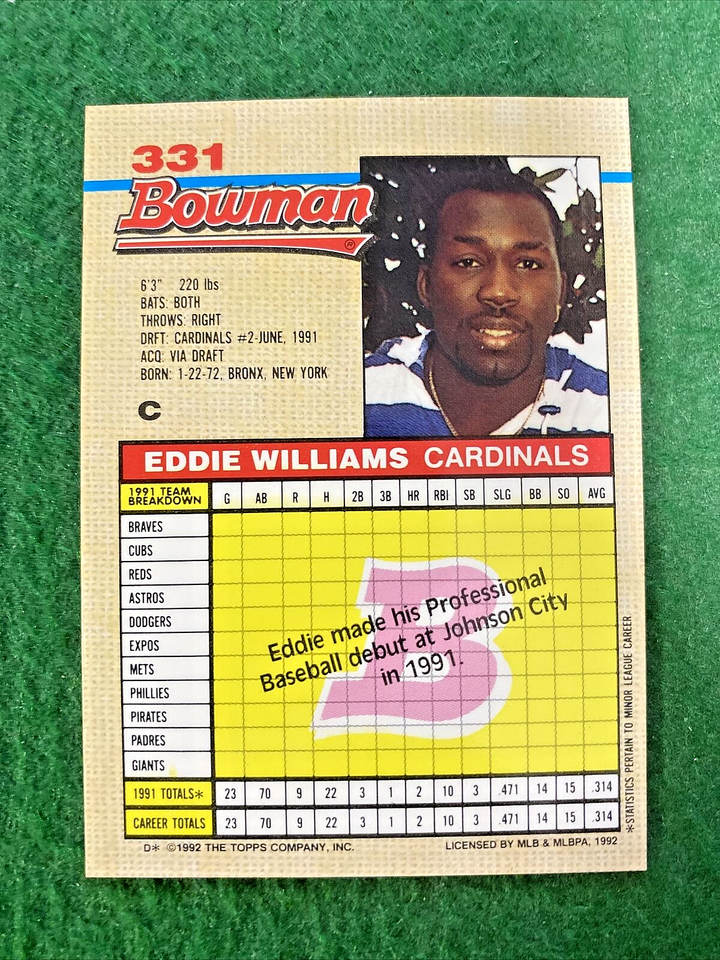 1992 Bowman #331 RC Eddie Williams St. Louis Cardinals MLB | eBay