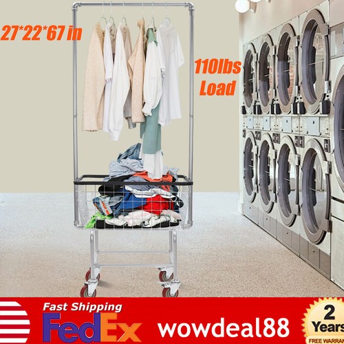 Rolling Laundry Butler Laundry Cart with 4 Wheels & Hanging Rack ...