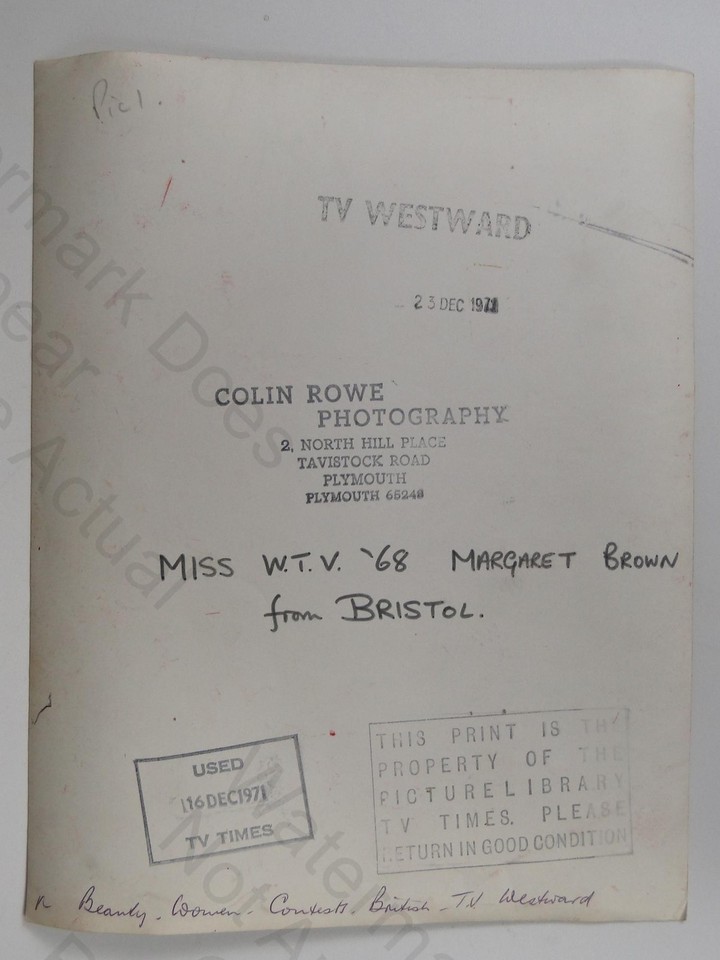 Margaret Brown Miss WTV Westward TV Beauty Queen Crown Bristol 1968 VTG ...