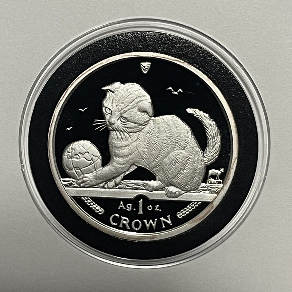 2000 Isle of Man Cats Gem Proof Rare Coin 1 Troy Oz .999 Fine Silver ...
