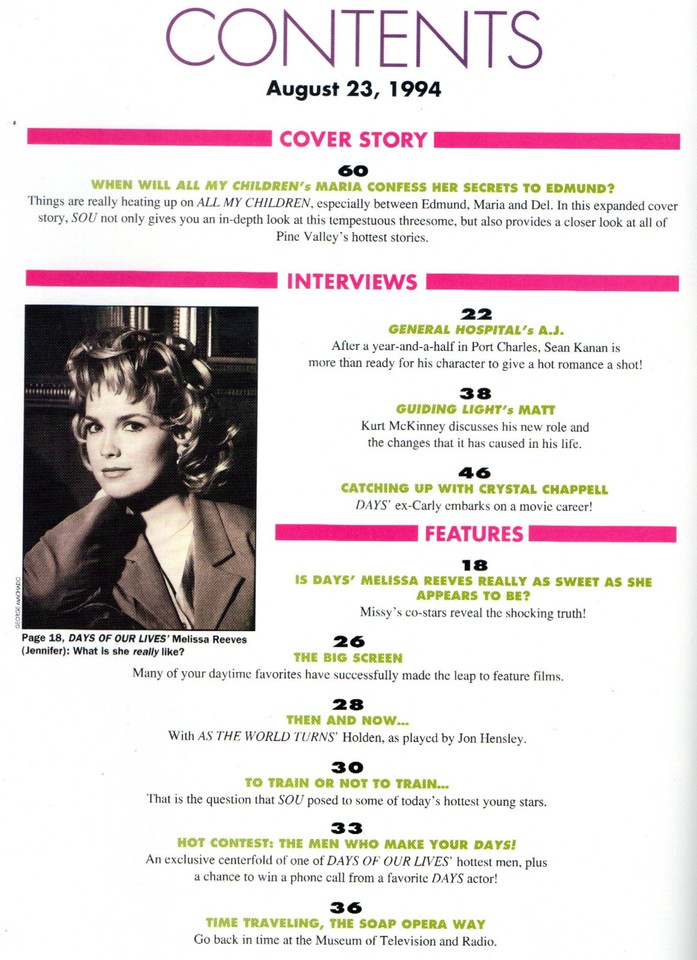 SOAP OPERA UPDATE Magazine August 23 1994 Winsor Harmon Eva LaRue John ...