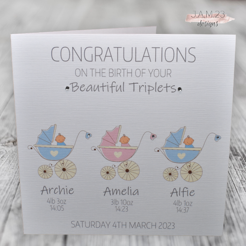 Personalised New Baby Triplets Birth Congratulations Card ANY ...