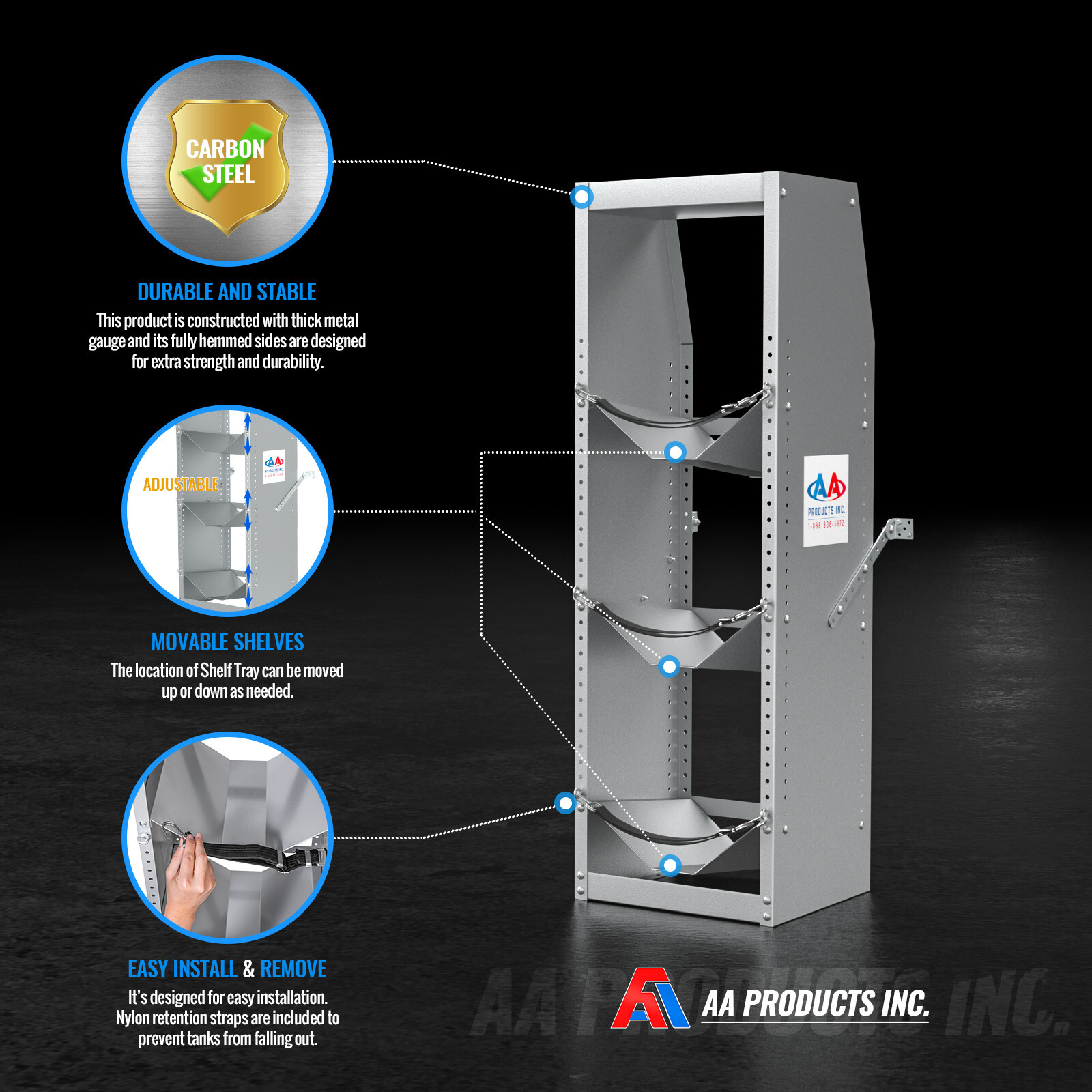 AA Products TR-3-43 Refrigerant Tank Rack Steel Freon Tank Holder Rack ...
