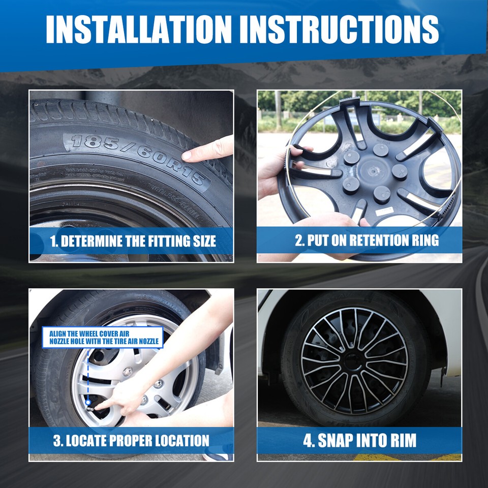 14in 4PCS Wheel Hub Caps Cover Replacements R14 Tire & Steel Rim Black ...