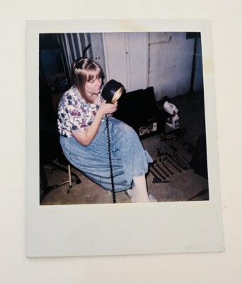 1990s Polaroid Woman Holding Large Flashlight Vintage Photo | eBay