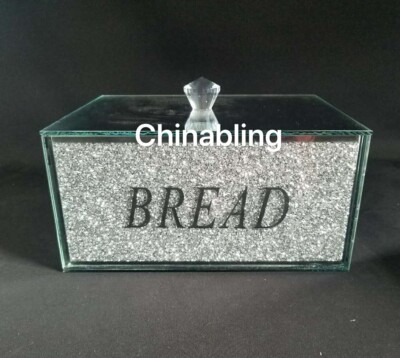 Silver Crushed Diamond Bread Bin Crystal Mirrored Container, Jar ...