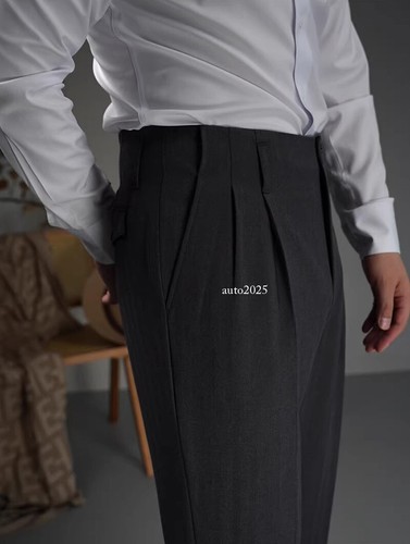 Mens High Waist Naples Pants Hollywood Straight Pleated Casual Suit ...