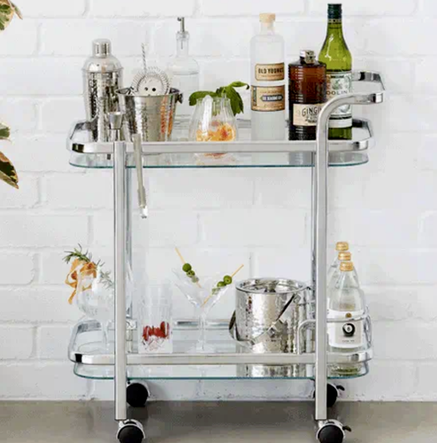 Silver Drinks Trolley Bar Cart 2 Tier Mirror Shelves Bottle Rack Art ...
