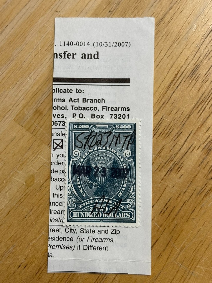 5 NFA, National Firearms Act Tax Stamps, Collector $200 stamps, Genuine ...