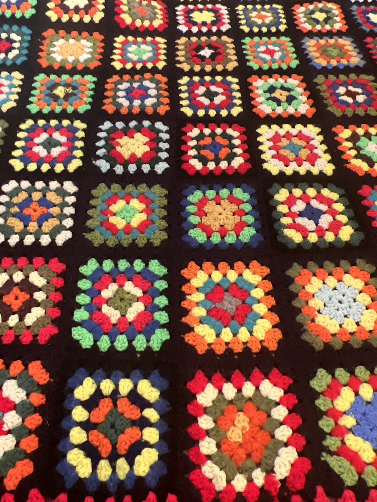 VTG Multicolor Crochet Granny Square Roseanne Afghan Quilt Blanket ...