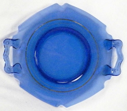 Mt. Pleasant Blue Depression Glass Plate 2 Handles L E Smith Vintage | eBay
