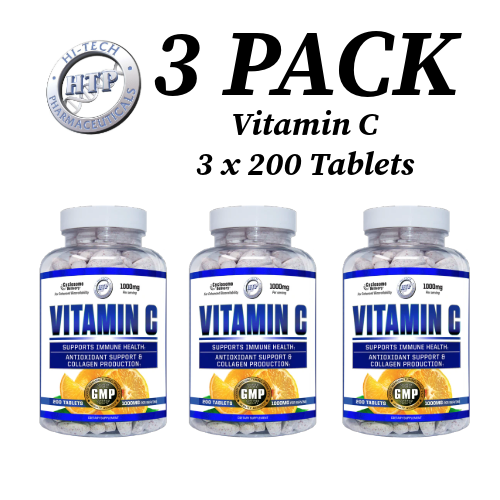 3 PACK Hi Tech Pharma Vitamin C 1000mg 200 Tablets IMMUNE SUPPORT MADE ...