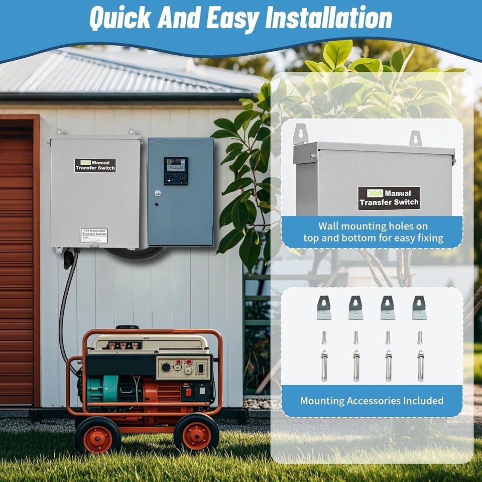 30 Amp Generator Transfer Switch Kit, 8 Circuit, 7500W with L14-30P ...