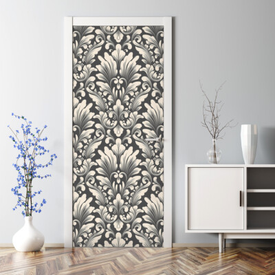 Vector damask classical luxury self-adhesive golden and grey Door Decal ...