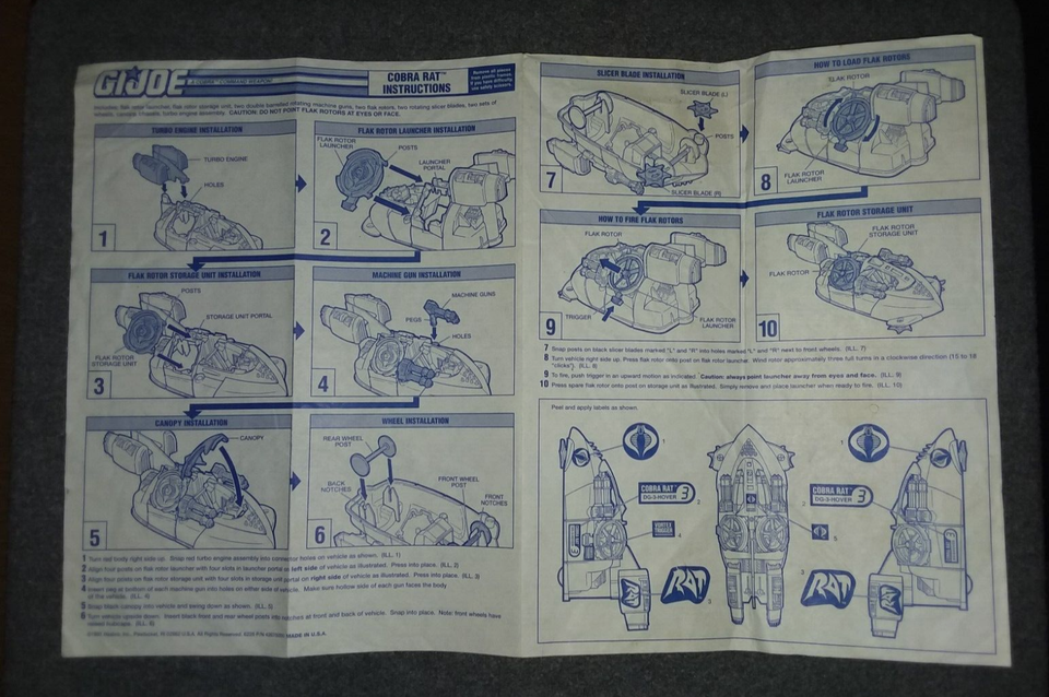 1991 Original Gi Joe Blueprint Cobra Rat Blueprints Instruction Sheet ...