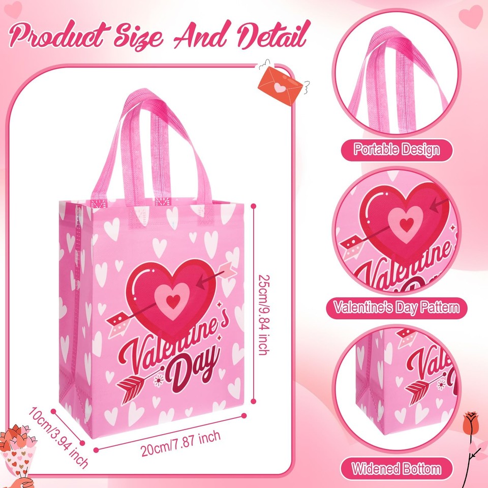 24 Pcs Valentine's Day Gift Tote Bags Bulk Reusable Non Woven Gift Wrap ...