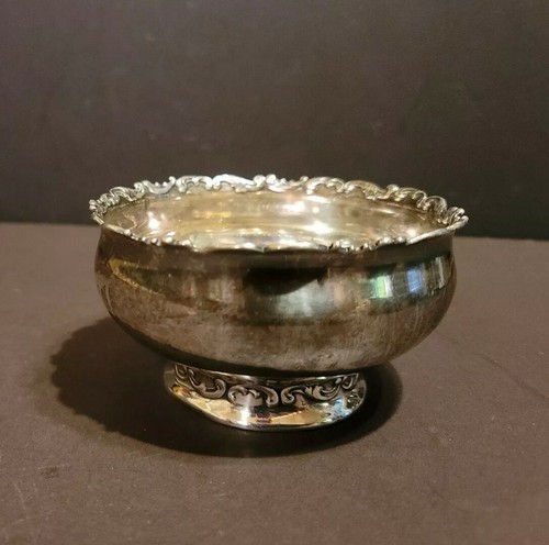 Vintage STERLING SILVER Bowl Ornate Scalloped Inside Edge Raised Base ...