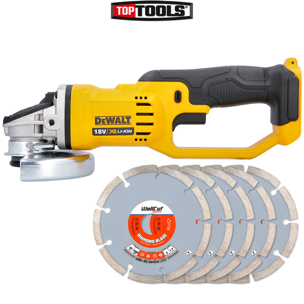 DeWalt DCG412 18V XR Cordless Angle Grinder 125mm With 5 Extra Diamond ...