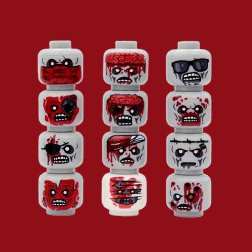 Packs of 12 Undead Unleashed: Custom Printed Mini-figure Zombie Heads ...
