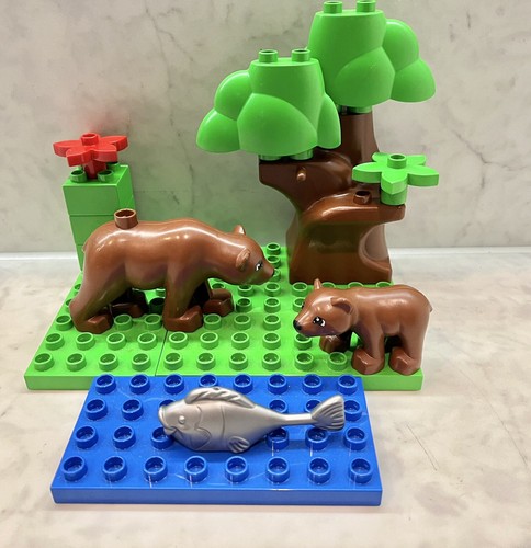 Lego Duplo : Brown Bear Fish Trout Forest Trees River Animals Zoo | eBay