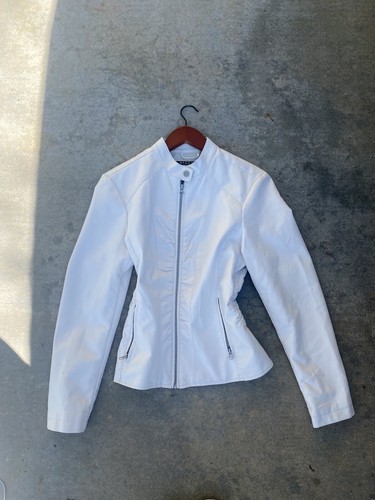 Baccini Faux Leather Jacket Women's Small White Moto Jacket Punk Girly ...