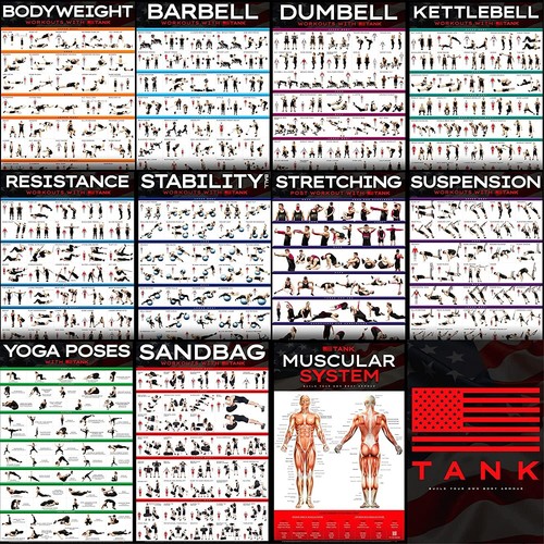 [12-PACK] Laminated Large Workout Poster Set - Perfect Workout Posters ...