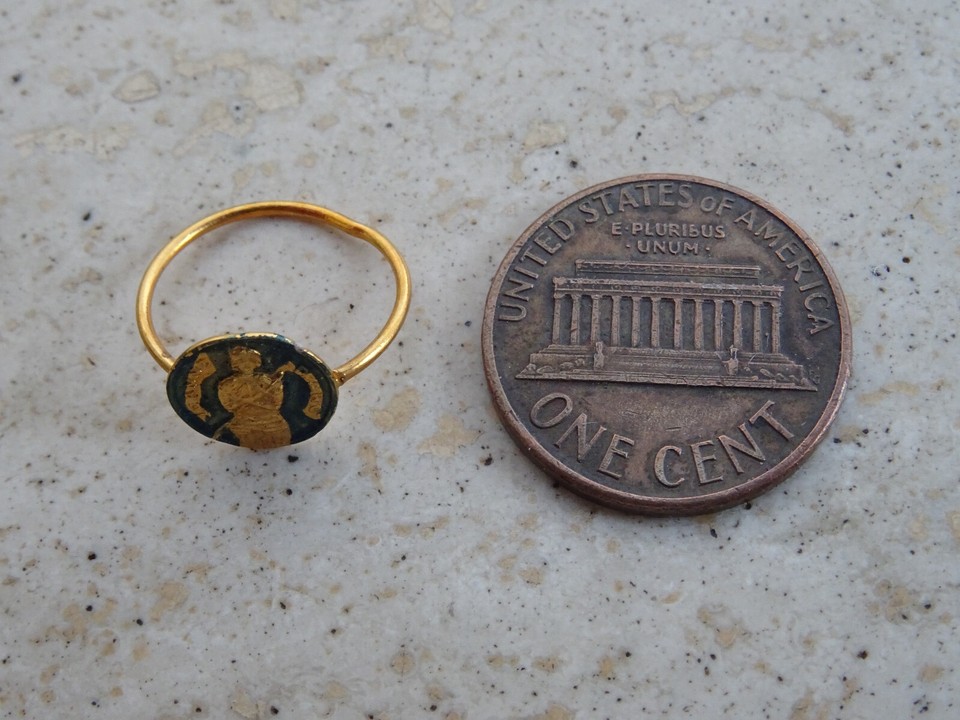 RELIGIOUS FRENCH ENAMELED VERMEIL ( MARKED ) RING JOAN OF ARC JEANNE d ...
