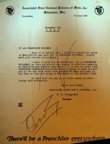 Associated First National Pictures Letterhead December 1 1920 Dangerous ...