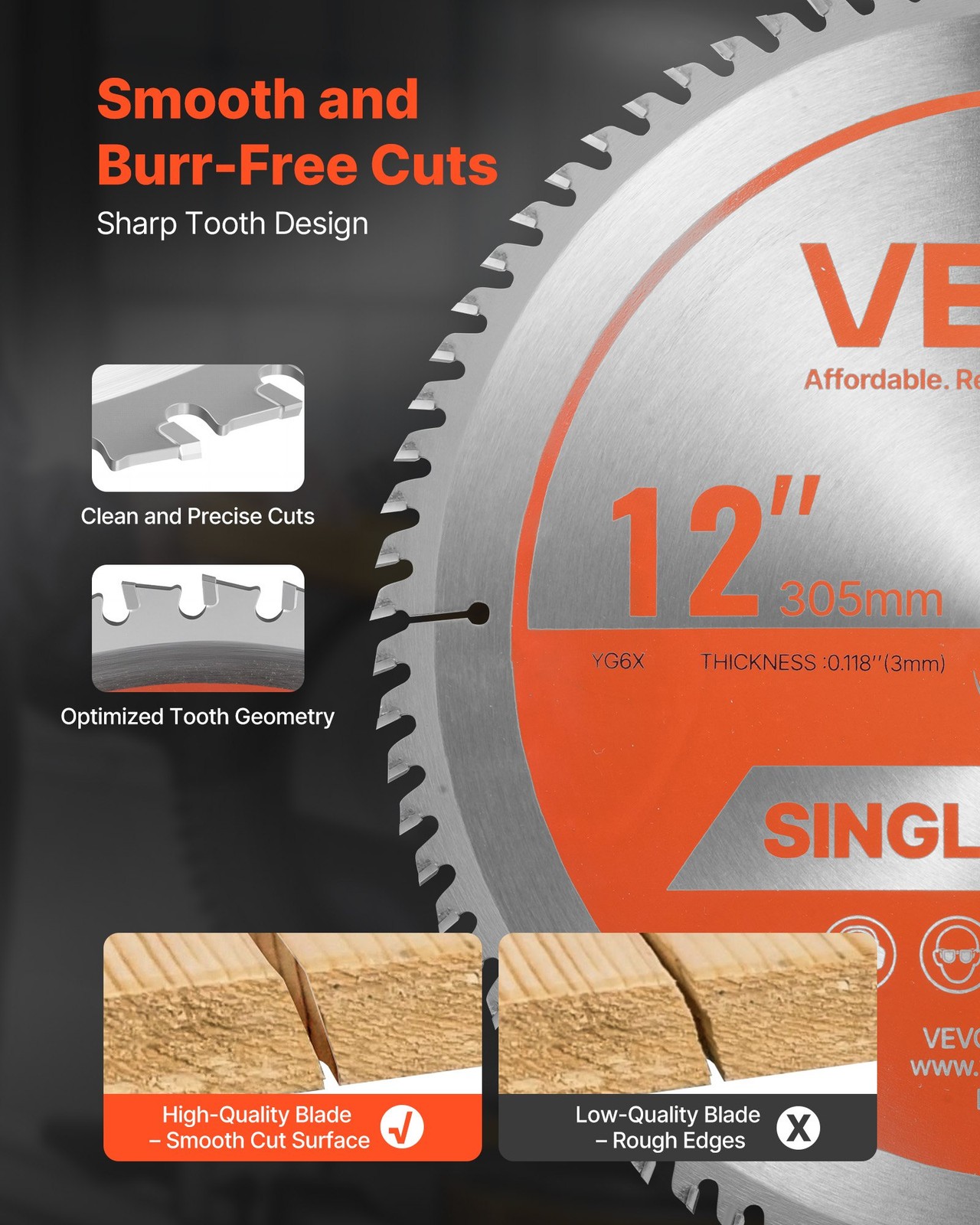 VEVOR Circular Saw Blade,12 inch Diameter,80 Sharp Alloy Teeth,1 inch ...