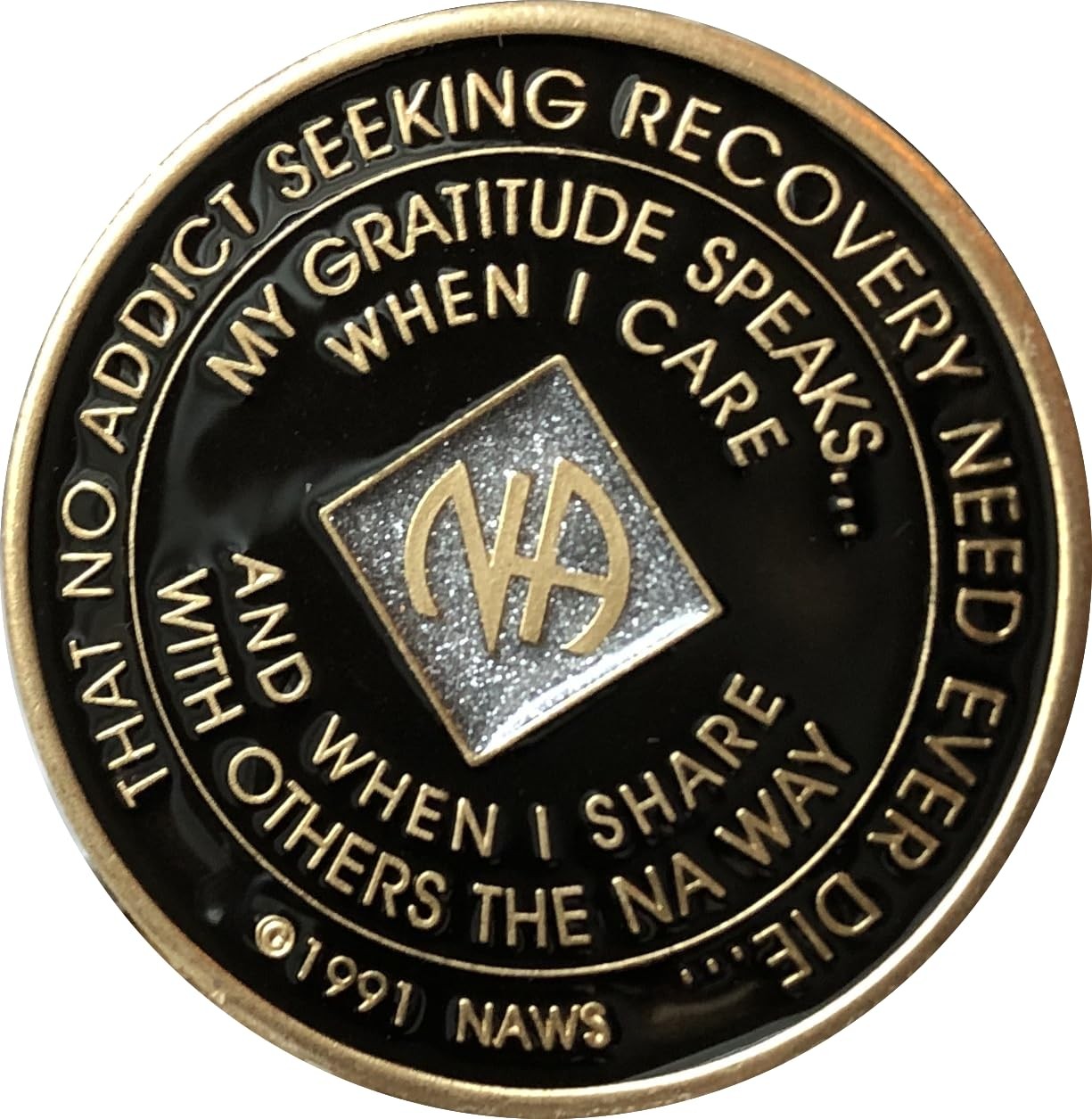 18 Year NA Medallion Black Silver Glitter Narcotics Anonymous Chip ...