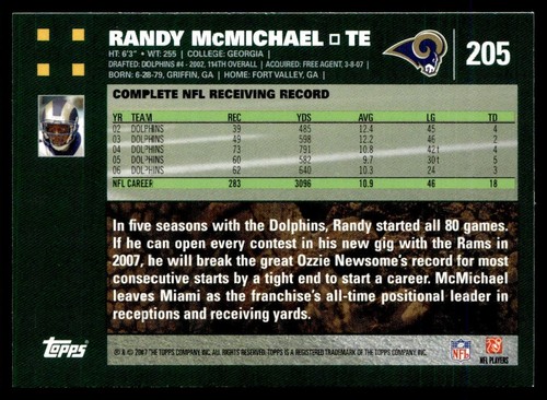 2007 Topps Randy McMichael St. Louis Rams #205 | eBay