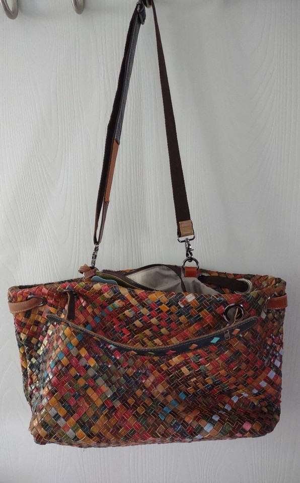 Beautiful Ameri Leather Woven Tote Shoulder Purse Bag Colorful Large NWOT | eBay