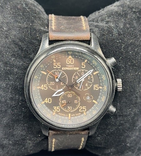 Timex Mens Expedition Leather Indiglo Watch Chronograph Date - W173 | eBay