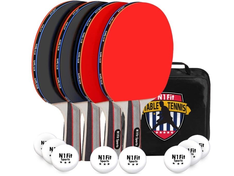 Ping Pong Paddle Set - Includes 4 Player Rackets 8 Professional Table ...