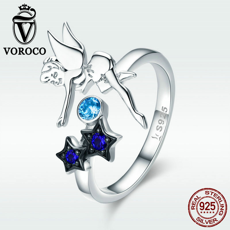 VOROCO European Fashion 925 Sterling Silver Star Open Wedding Ring Gift ...