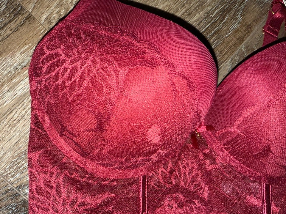 Daisy Fuentes ~ Womens Long Line Bra Padded Deep Dark Red Underwire ...