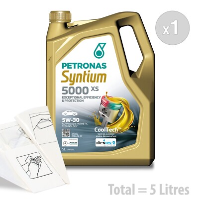 Car Engine Oil Service Kit / Pack 5 LITRES PETRONAS Syntium 5000 XS 5W ...