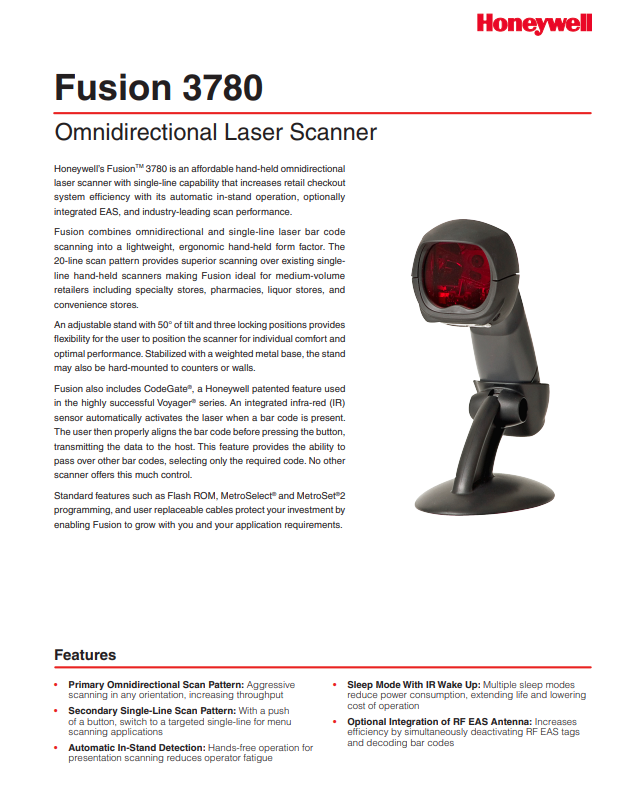 Honeywell MS3780 MK3780 Fusion Barcode Scanner / Reader for Ruby ...