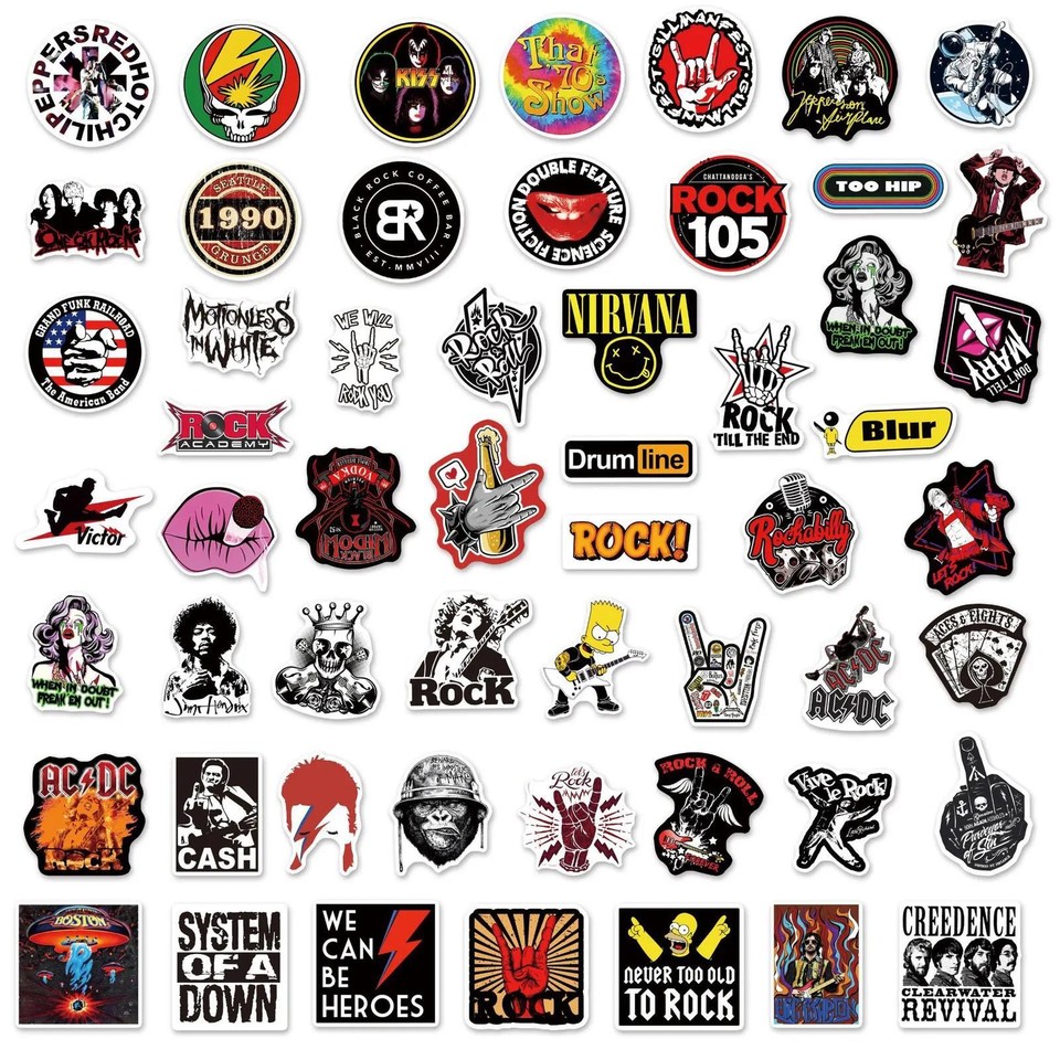 50Pcs Rock Band Logo Stickers Decal Lot Punk Vinyl Music Heavy Metal ...