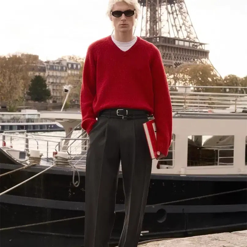 STU Super Fine Wool V-Neck Knit Sweater Red | eBay