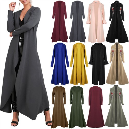 New Ladies Open Flare Floaty Flowy Maxi Cardigan Womens Long Trench ...
